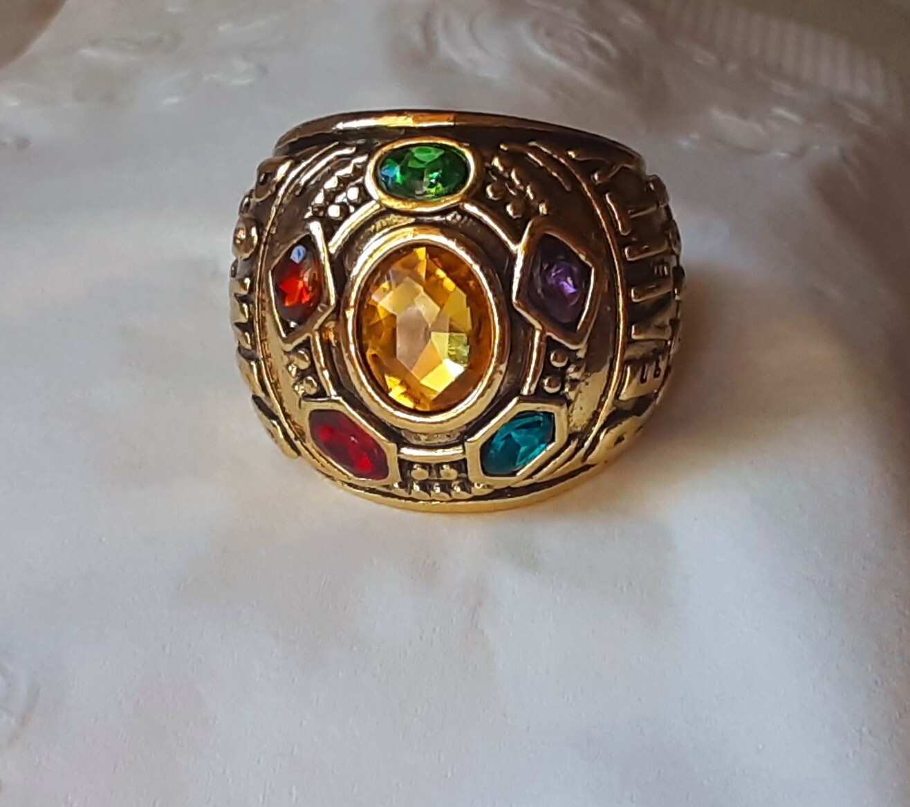Thanos Infinity Stones Marvel Avengers Ring~Gold Tone… - Gem