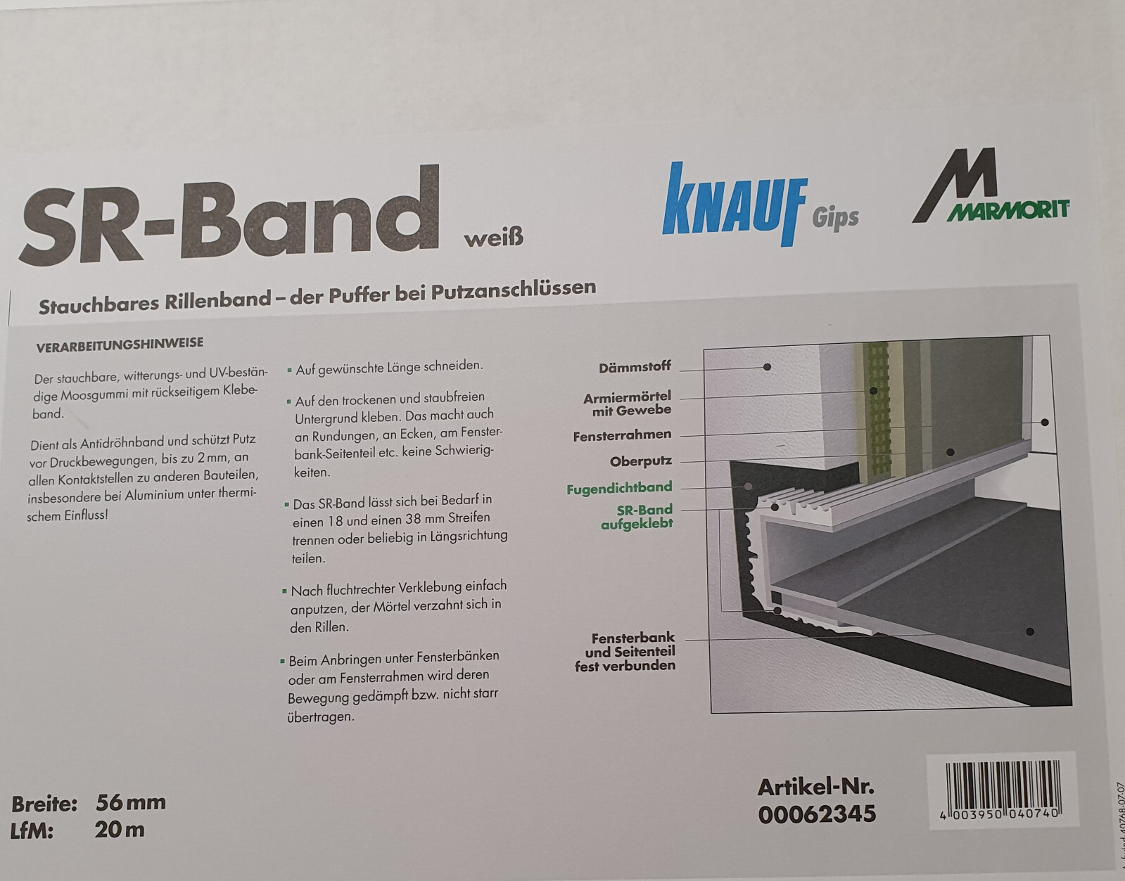 Knauf SR-Band Rillenband Putzanschlussband Fensterbankanschluss ...