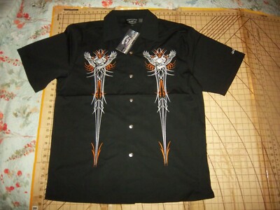 MENS XLARGE BLACK IRONHORSE ORIGINALS SS BUTTON UP EMBROIDERED SHIRT ...