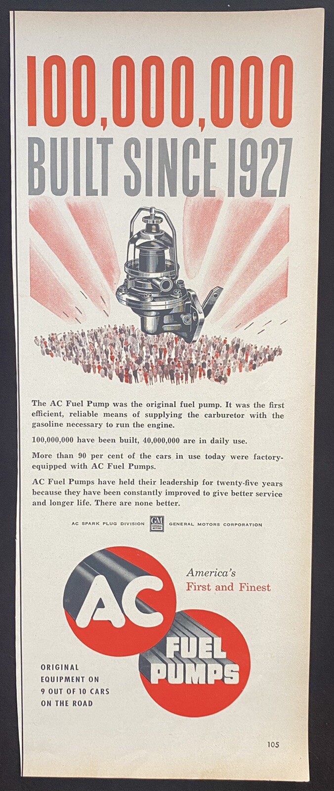 1952 Magazine Print Ad AC Fuel Pumps General Motors vintage retro ...