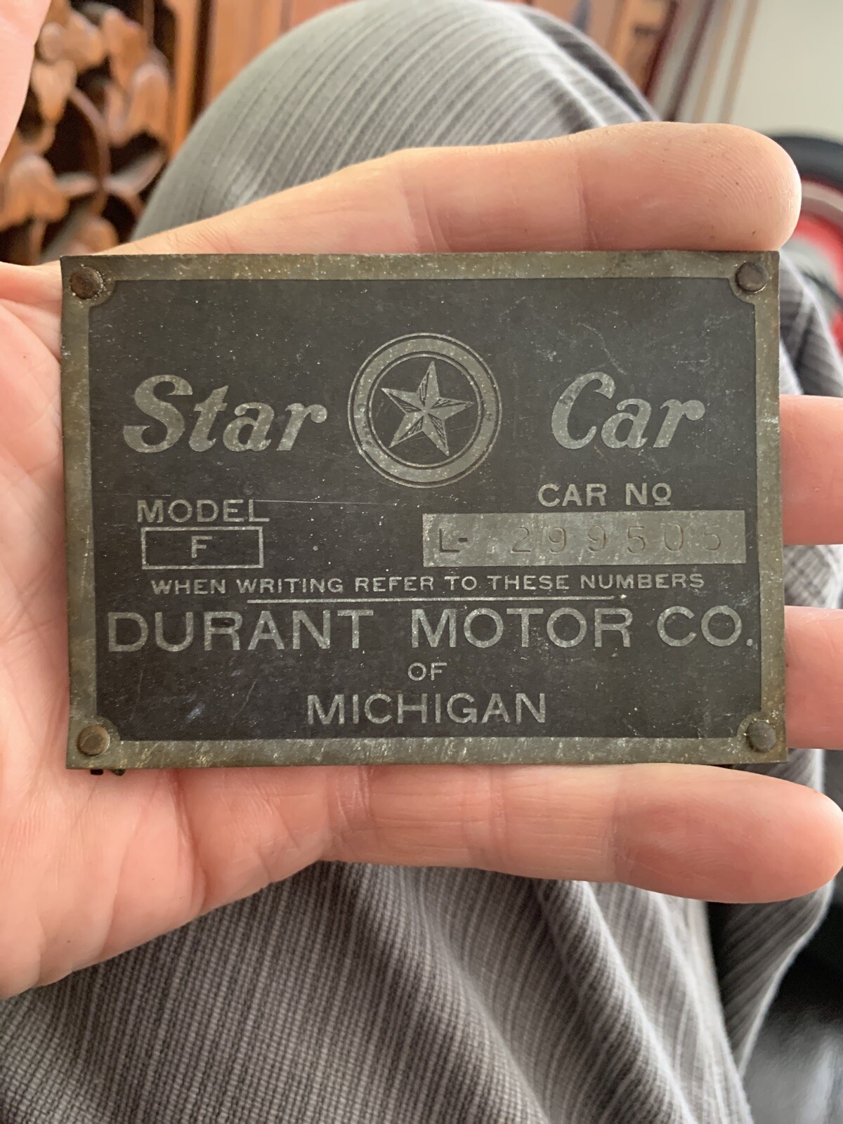 1926 STAR Car Data Plate Durant Motor Co. N.J. acid etched aluminum ...