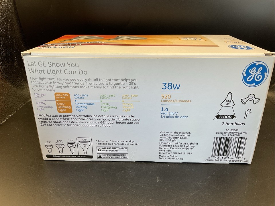 GE Halogen 38W Indoor/outdoor floodlight, PAR38 (2 Pack) | eBay