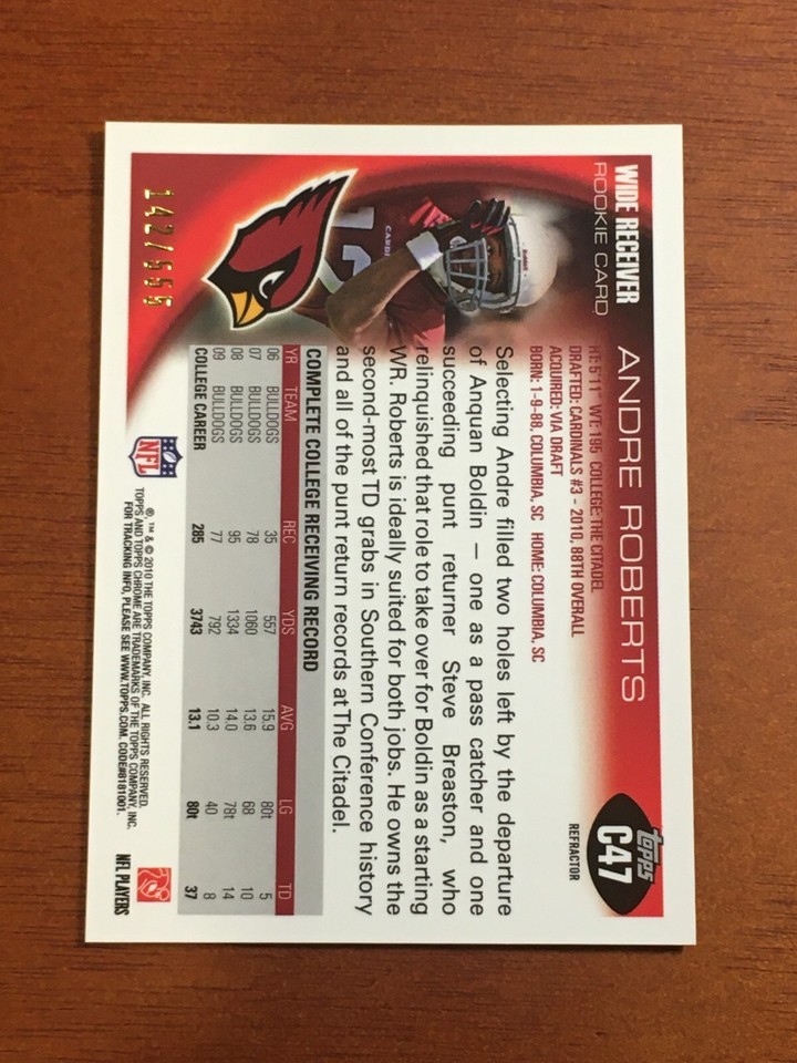 Andre Roberts 2010 Topps Chrome Purple Refractor RC #C47 /555 Arizona ...