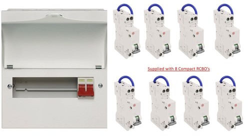 Wylex NM806L 8 Way Metal Consumer Unit Amendment 3 c/w 100a Switch + 8 ...