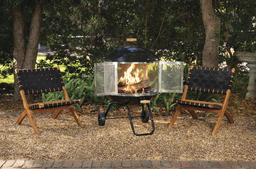 Outdoor 28" Mobile Portable Round Steel Wood Fire Pit With Convenient ...