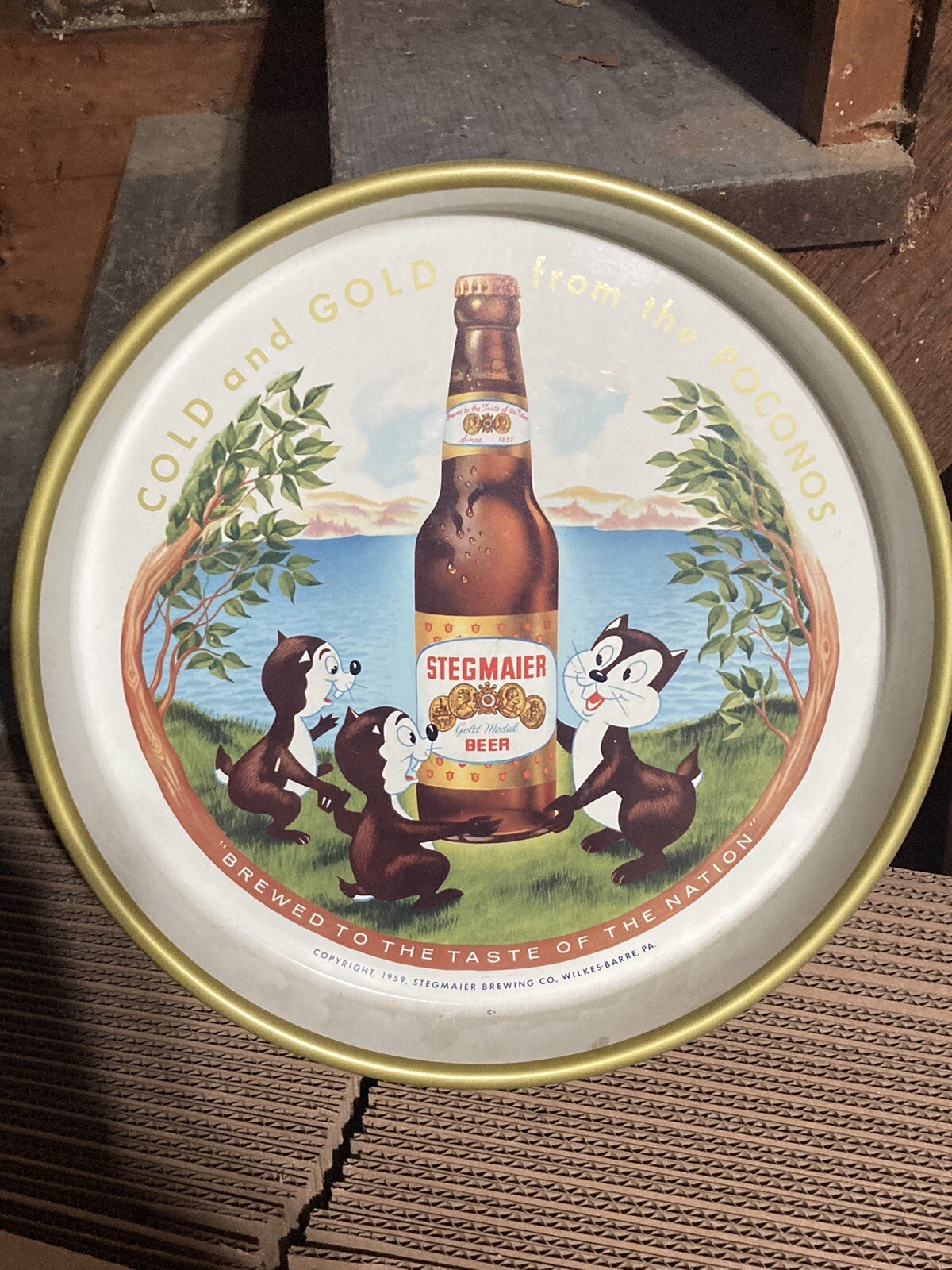 Vintage Stegmaier Beer Tray Chipmunks 1959 Poconos Cold And Gold | eBay