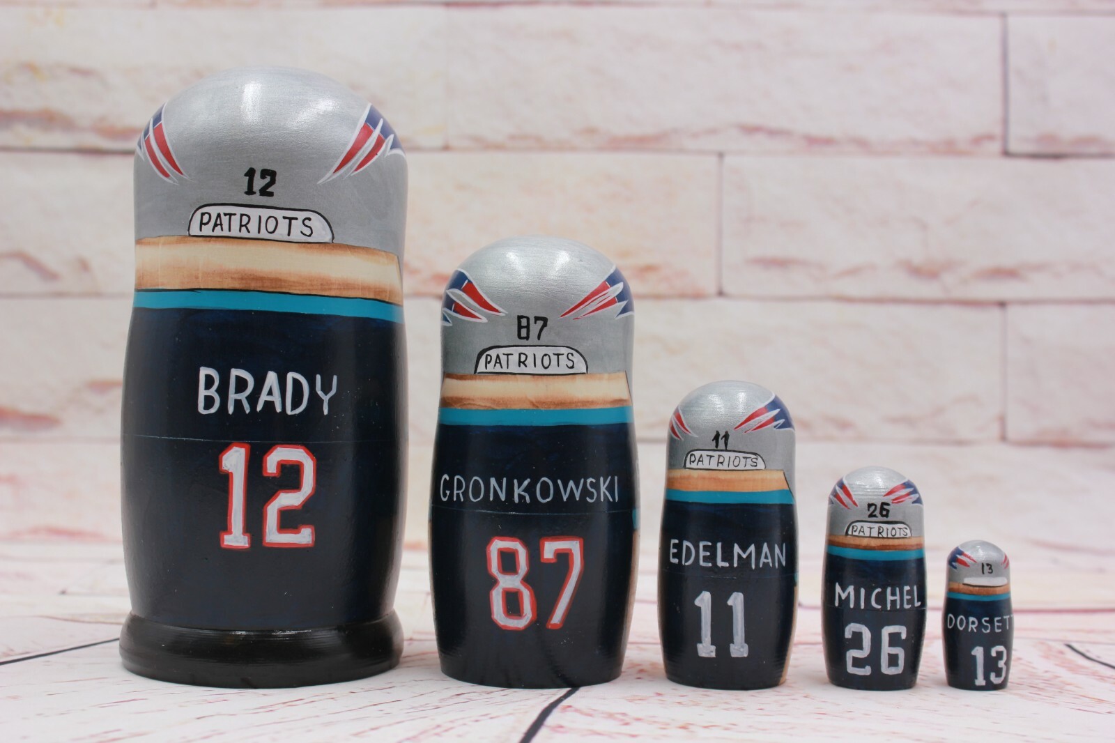 New England Patriots Tom Brady NFL Sport Hand Painted Wooden Nesting ...