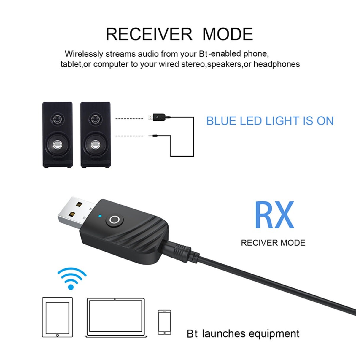 Blue-tooth Adapter 5.0 Empfänger Audio Aux Transmitter Wireless USB ...