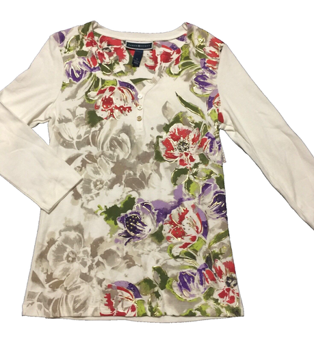 Women's Cotton tunic Karen Scott Top Henley Neck 3/4 Sleeve size S New ...