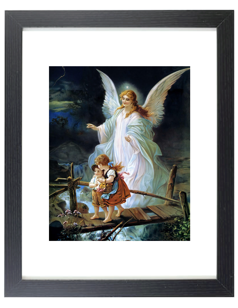 Guardian Angel Watching Children on Bridge Matted & Framed Picture Art ...