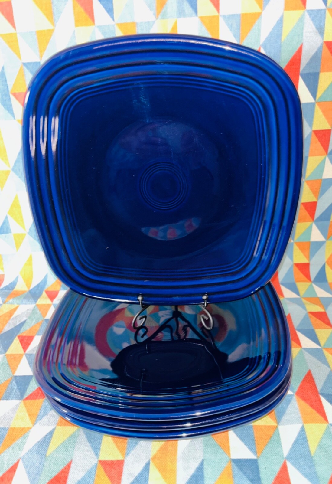 NEW Cobalt blue set of 4 SQUARE FIESTAWARE 9” LUNCH PLATES FIESTA FREE ...