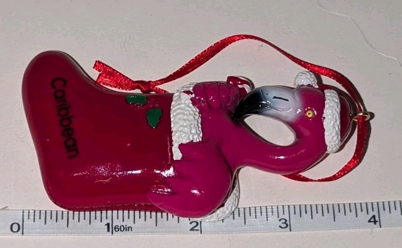 Caribbean Flamingo Santa Hat & Stocking Candy Cane Christmas Ornament ...