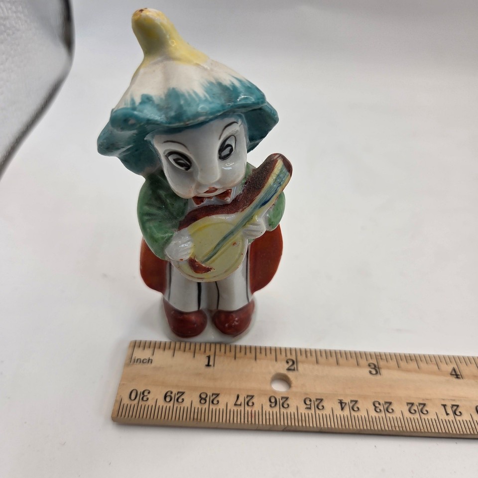 Vintage Japan Pixie Figurine Mushroom Hat Ladybug Wings Mandolin Player ...