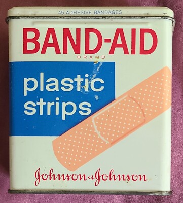 Vintage Band-Aid Metal Tin Box Hinged Lid Johnson & Johnson Band-Aids ...