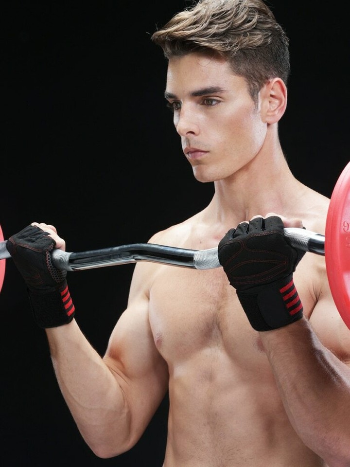 Open Finger Grip Gloves W/ Wrist Support Strap For Dumbbell Barbell Gym ...