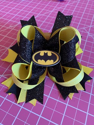 Beautiful Batman on yellow and black ribbon inspired hair bow for girls ...