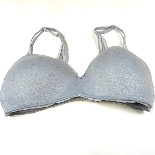 Aerie 32D Real Happy Wireless Bra Solid Light Blue Sparkle Glitter No ...