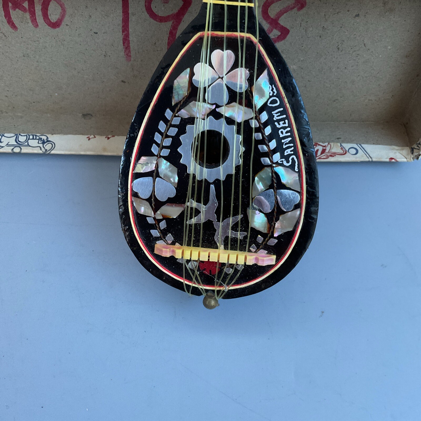 Vintage Collectable Mandolin Music Box Inlaid Italy San Remo Boxed 1958 ...