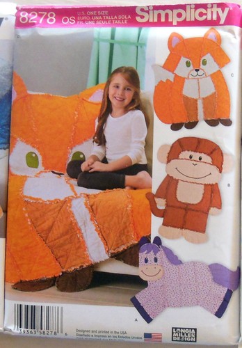 Simplicity 8278 Rag Quilt Animal Patterns - Uncut - Fox - Monkey ...