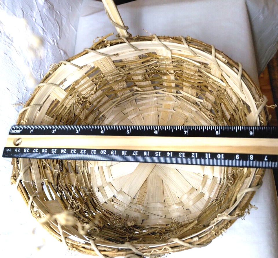 Tall Hoop Handle "Semi-Round" Woven Wicker/Strands Rattan Basket ...