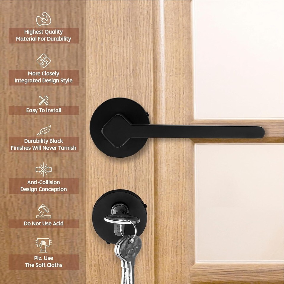 Heavy Duty Mortise Main Door Lock Set With with 3 Brass Keys Black Door ...