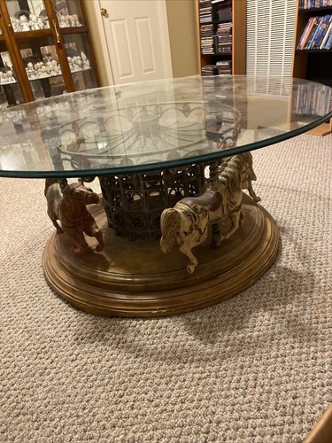 Vintage Rotating Carousel Horse Coffee Table Glass Top 44 Inches | eBay