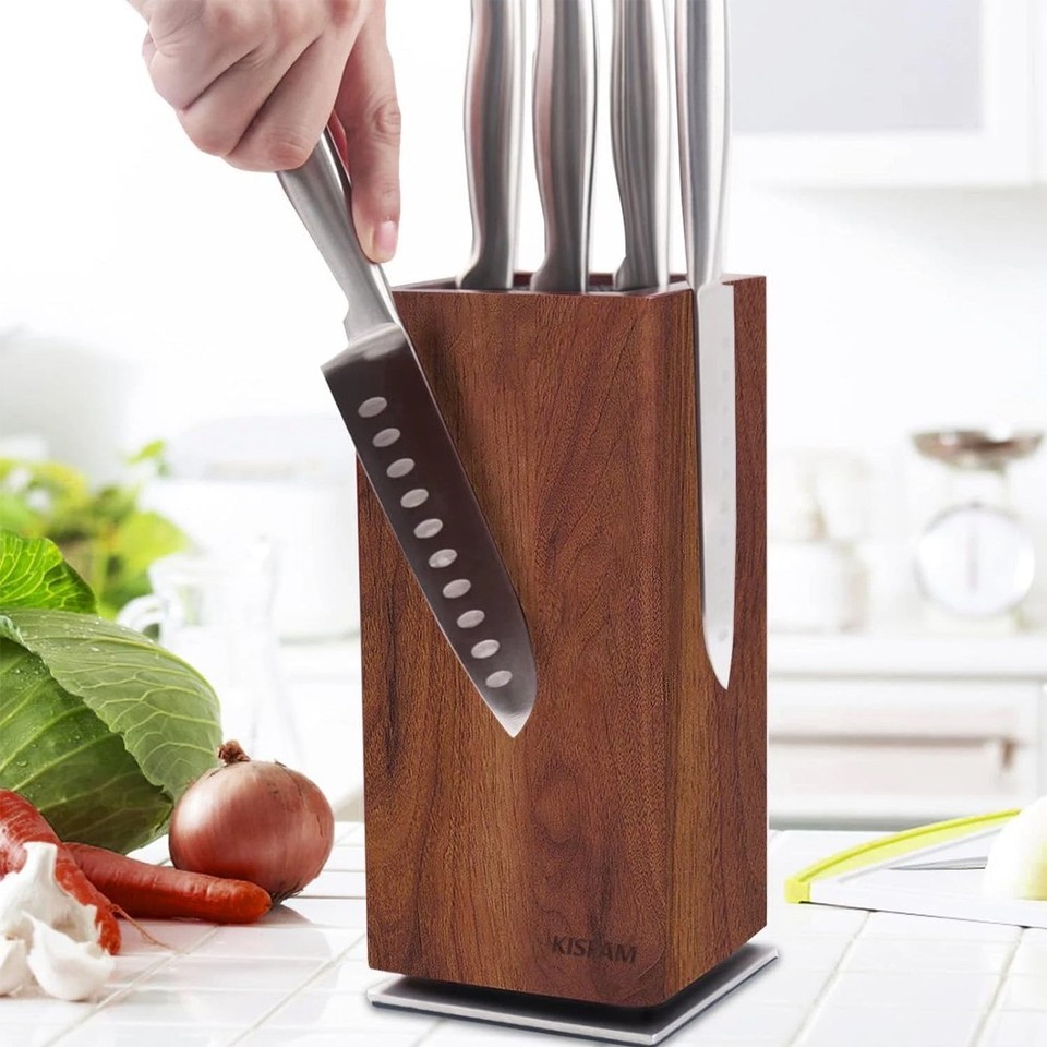 Wooden 360° rotating magnetic knife holder without plug-in PP wire ...