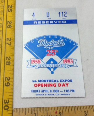 Los Angeles Dodgers vs Montreal Expos Opening Day Ticket April 8 1983 ...
