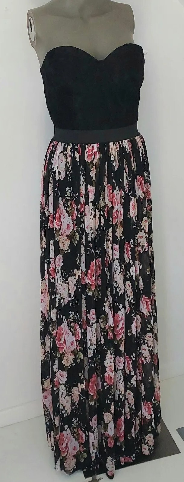 RARE LONDON FLORAL BOHO MAXI BODDICE MAXI DRESS SIZE 10 TALL LOOK ...