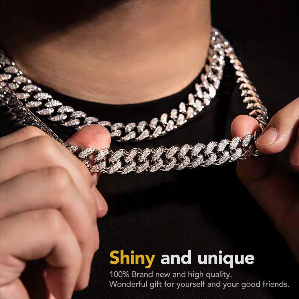 Men Cuban Chain Hip Hop Diamond Cut Shiny Rapper Bling iced Out ...
