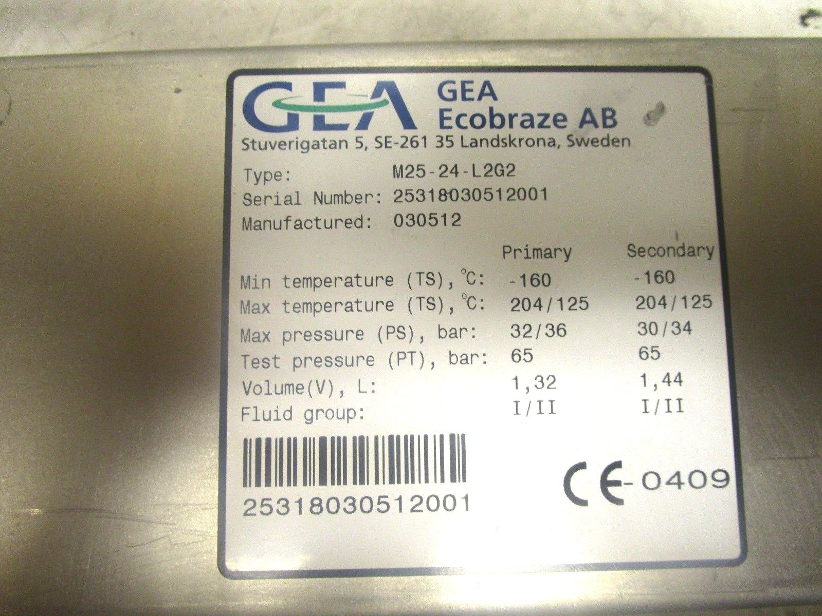GEA ECOBRAZE M25-24-L2G2 PLATE HEAT EXCHANGER 36 PSI | eBay