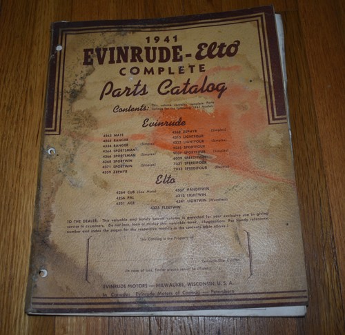 Vintage 1941 Evinrude Elto Boat Motors Complete Parts Catalog Book | eBay