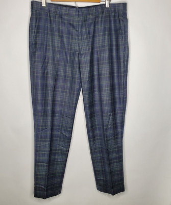 Brooks Brothers Mens Regent Blue Plaid Wool Dress Pants Size 36 Cuffed ...