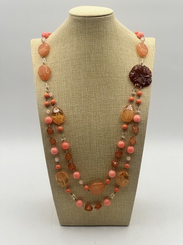 Robert Rose Necklace Two Layer Drop Acrylic Beaded Peach And Orange ...
