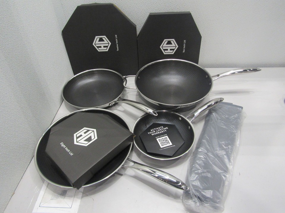 HexClad 7 Piece Hybrid Cookware Set w/Lids & Wok | eBay