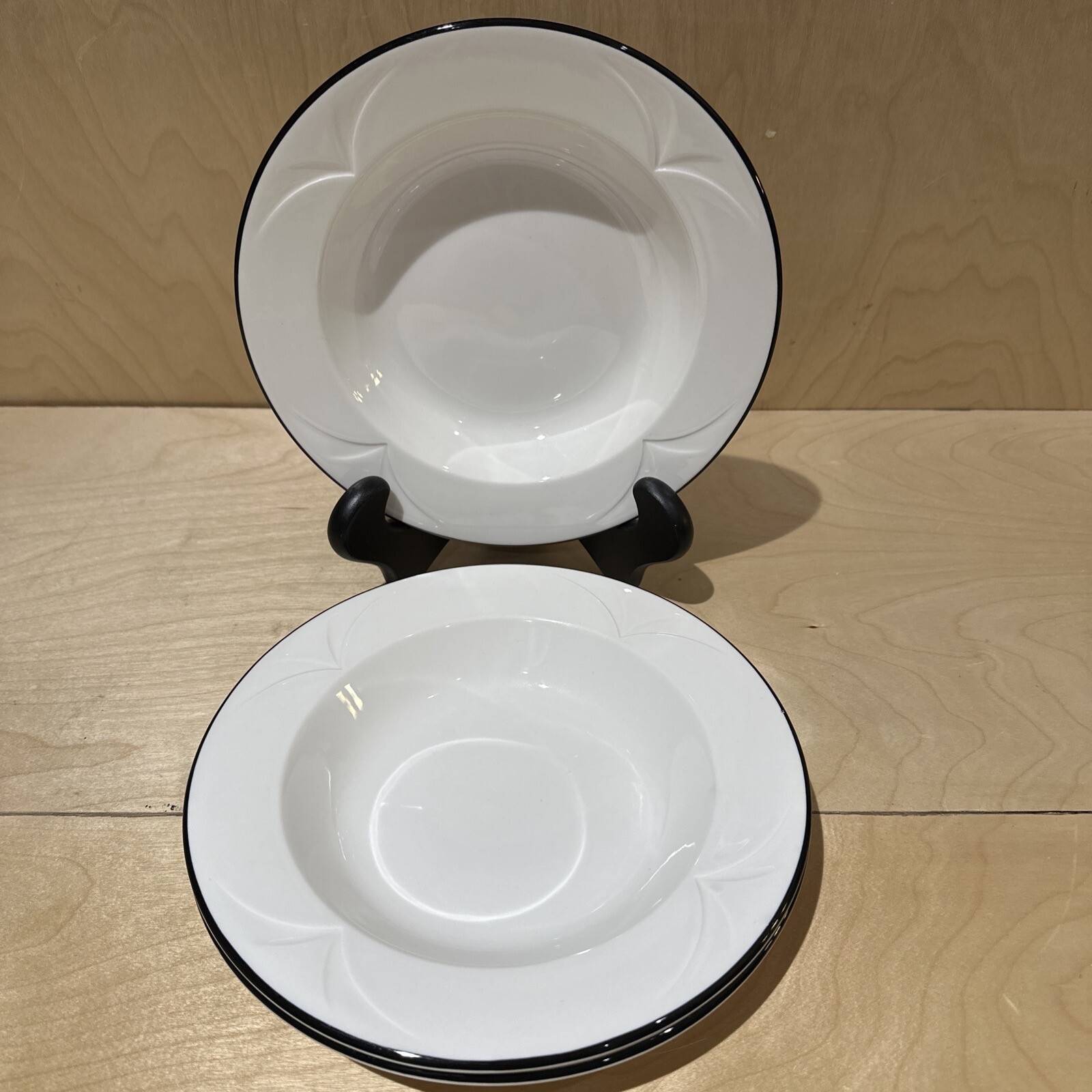 Steelite International England Large Soup Bowl White/Black Trim Set Of ...