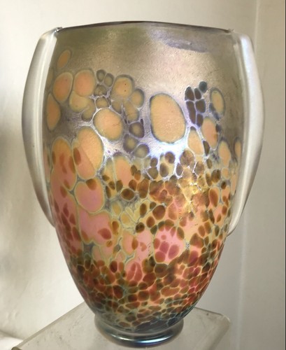SIGNED DATED STUDIO IRIDESCENT ART GLASS VASE FINS JIM BUSH 9" | eBay