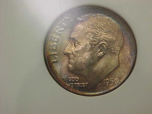 BEAUTIFUL MULTI COLOR TONED 1950 S ROOSEVELT DIME NGC MS67* STAR OLD ...