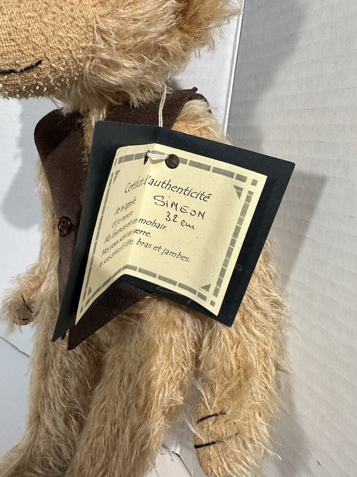 C Royer Teddy Bear French Artist Mohair 12.5” Suede Vest Hat Cute ...