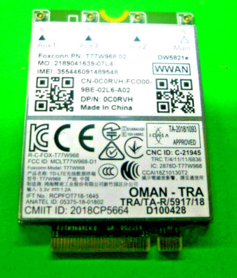 Dell Latitude T77W968 DW5821e Snapdragon X20 LTE PH6K2 0C0RVH 4G Card ...