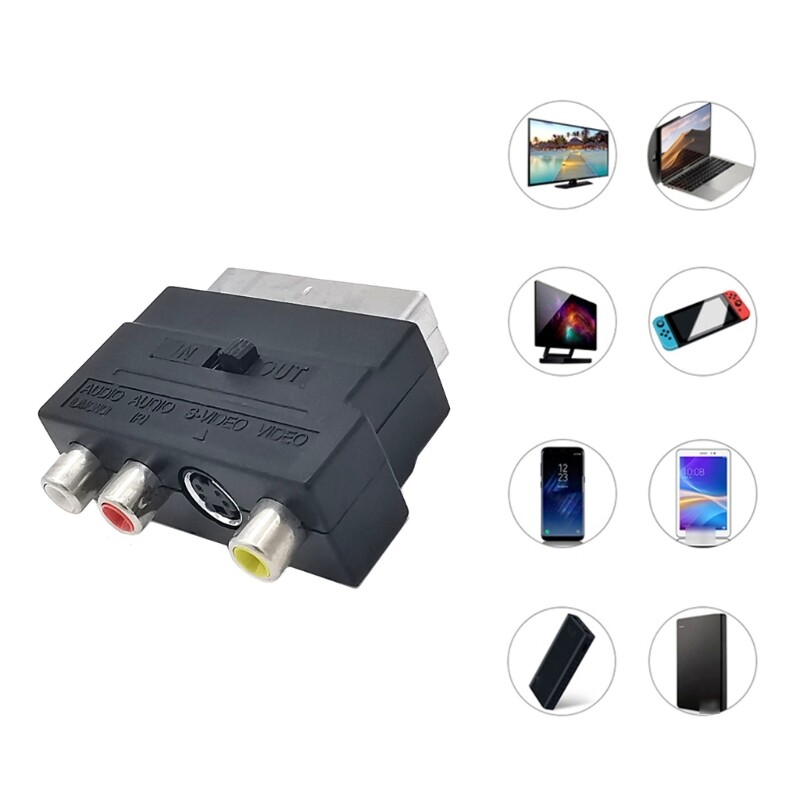 SCART Converter Plug Connector 21P Adapter SCART to 3RCA With Switches ...