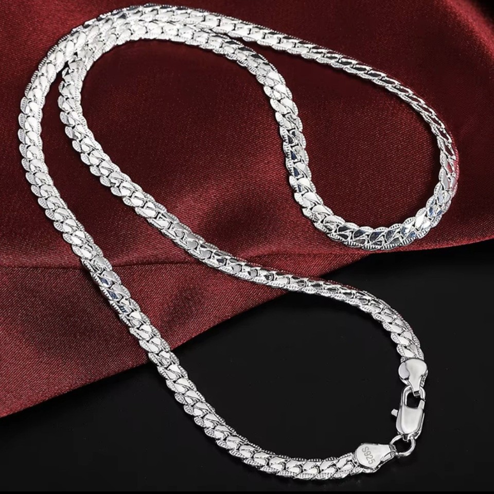 6mm Sterling Silver Cuban Curb Chain 925 Men Women Necklace Jewellery ...