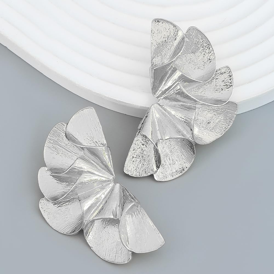 Flower Leaf Stud Earrings for Women Gold Chunk Statement Earrings ...
