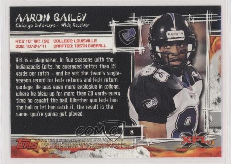 2001 Topps XFL Aaron Bailey #8 1k3 | eBay UK
