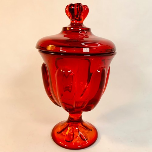 Viking Ruby Red Art Glass 6-Petal Compote Candy Dish with Lid MCM ...