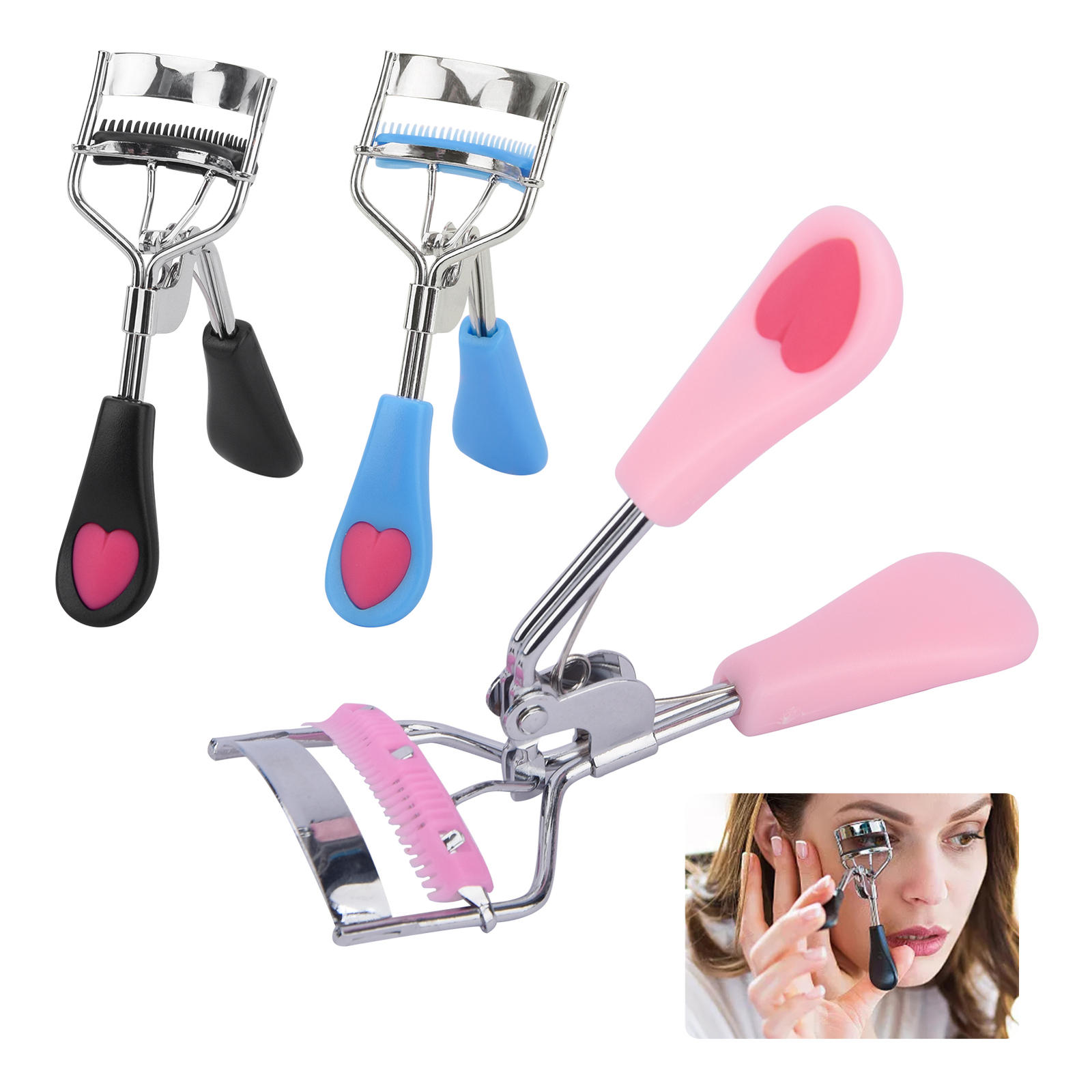3pcs Manual Long Lasting Makeup Tool Mini Portable Eyelash Curler Built ...