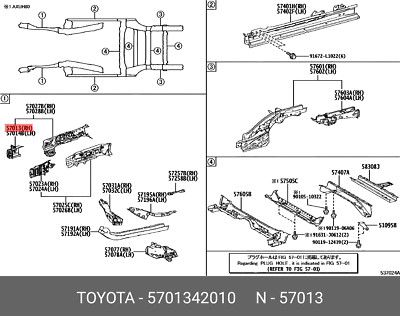 OE bracket sub-assy, front side member, right, 5701342010 for TOYOTA ...