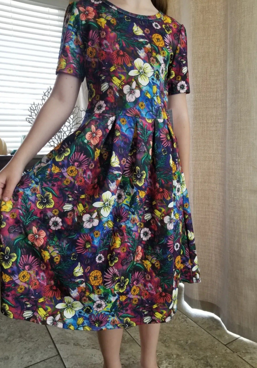 XXS LuLaRoe Amelia NWT Alice in Wonderland Floral Rainbow UNICORN HTF ...