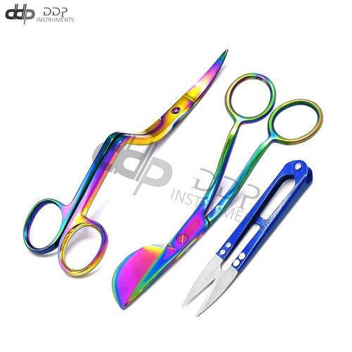 Multi Color 6" Double Bent Curved & Applique Duckbill Scissors With ...