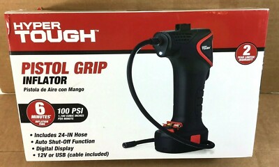 Hyper Tough Pistol Grip Inflator 100 PSI 24 Inch Hose auto Shut off,12v ...